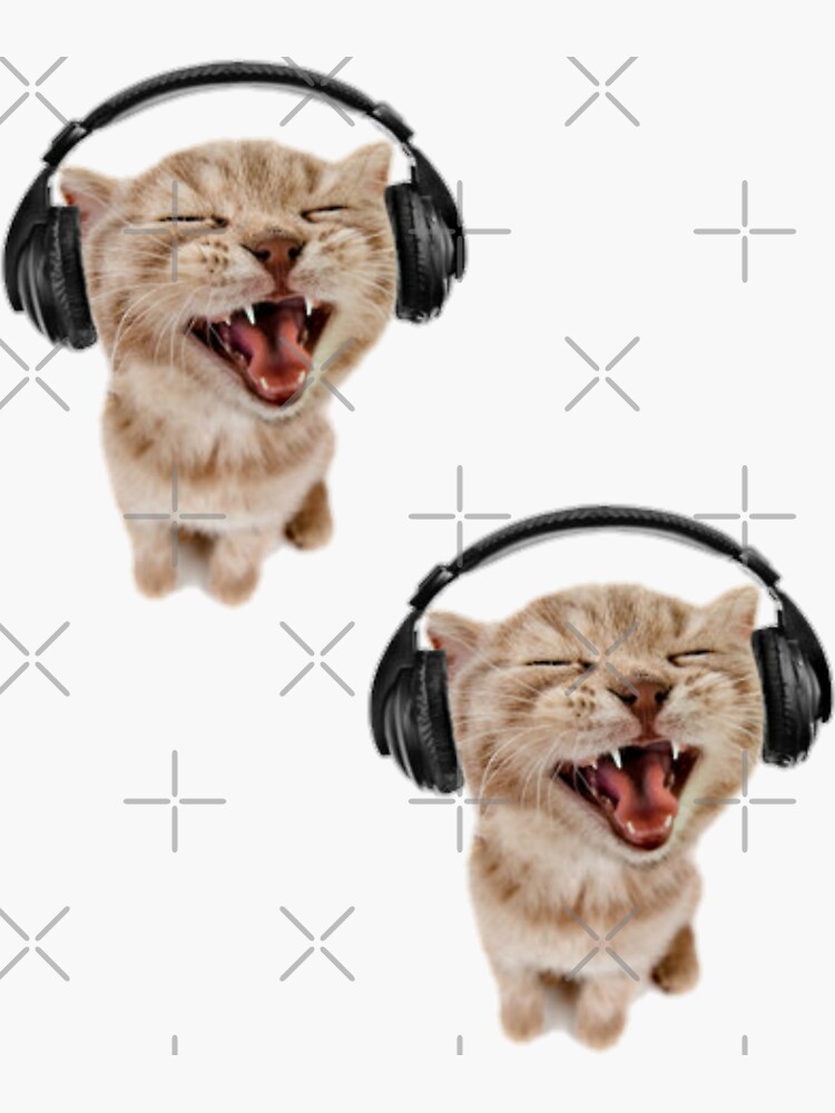 "Cat with headphones sticker pack meme" Sticker for Sale by redakhatib ...