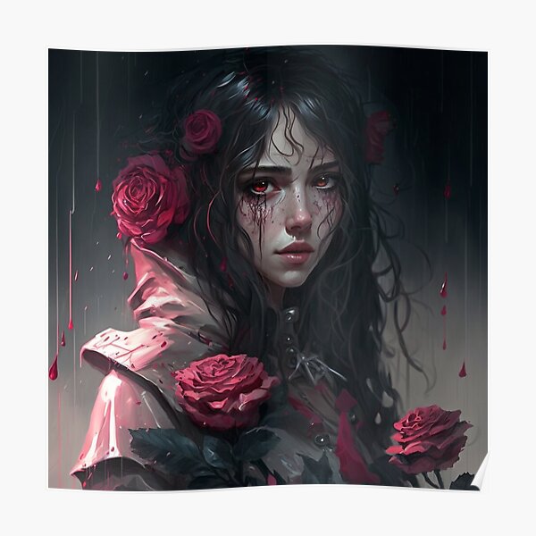 "cute anime girl with roses" Poster for Sale by KaneekiStore | Redbubble