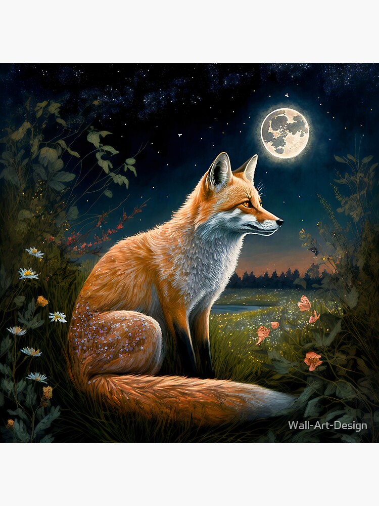 "Fox In The Moonlight" Sticker for Sale by Wall-Art-Design | Redbubble