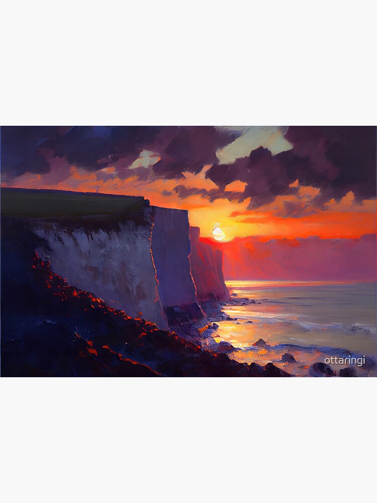 "Vibrant Sunset on the Cliff - Painting of a Cliff Face with Play of ...