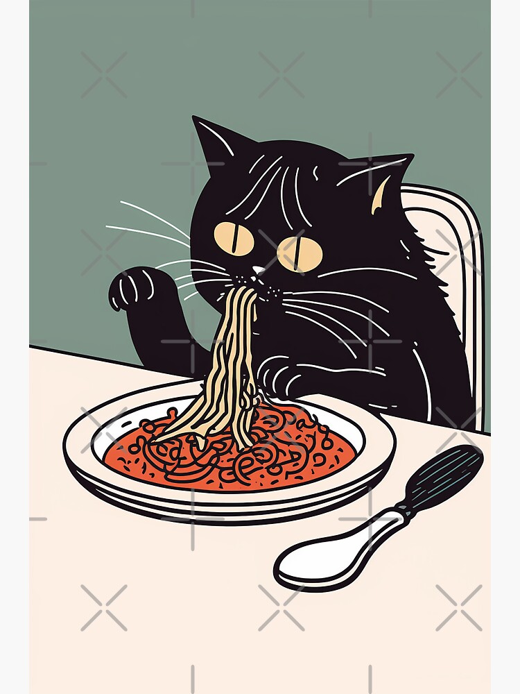 "Cute cat eating spaghetti " Sticker for Sale by CardMeCrazy | Redbubble