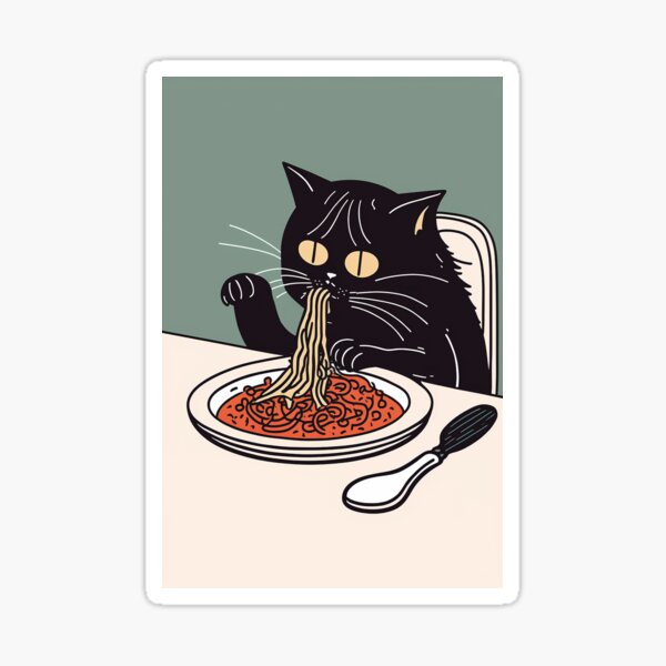 "Cute cat eating spaghetti " Sticker for Sale by CardMeCrazy | Redbubble