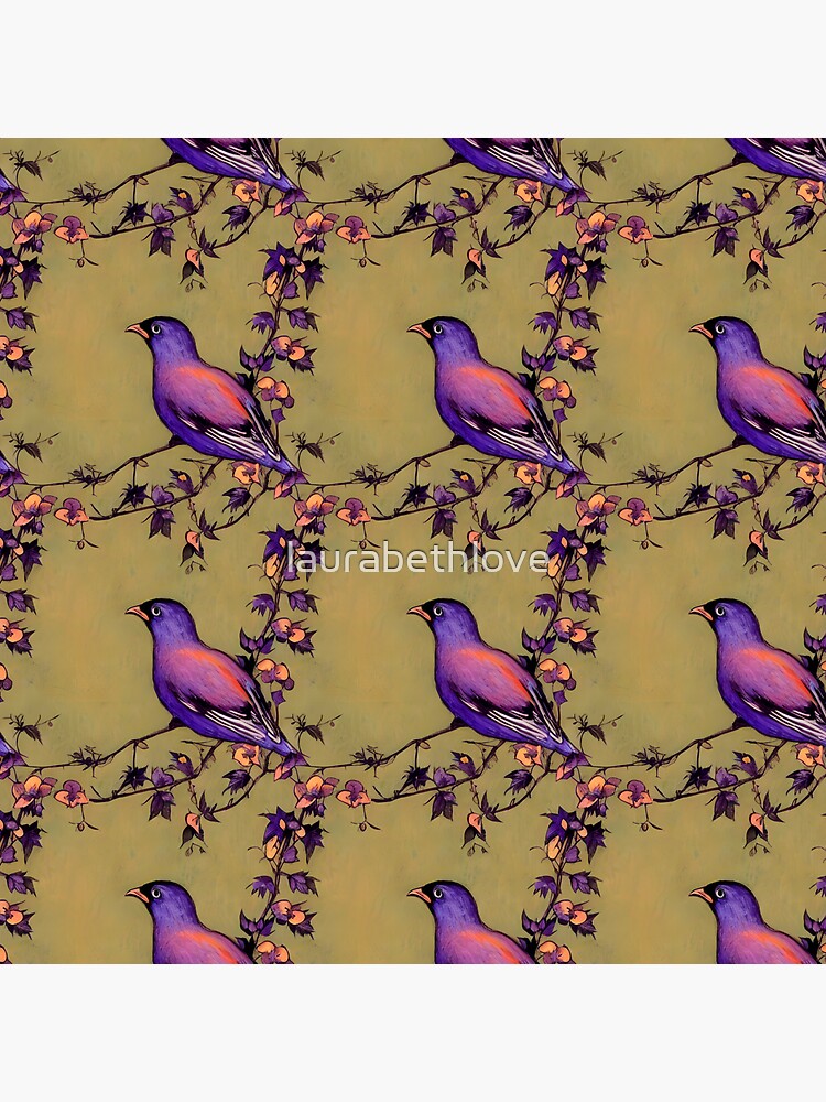 "Exotic Folk Art Violet & Pink Songbird Pattern " Sticker for Sale by ...