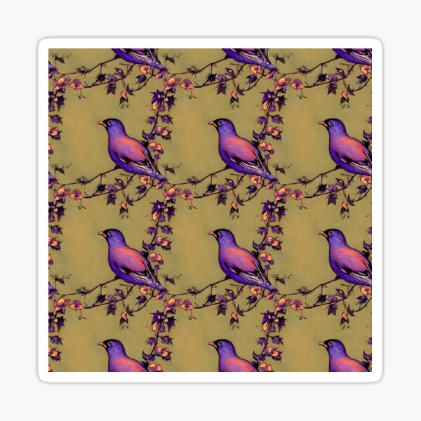 "Exotic Folk Art Violet & Pink Songbird Pattern " Sticker for Sale by ...