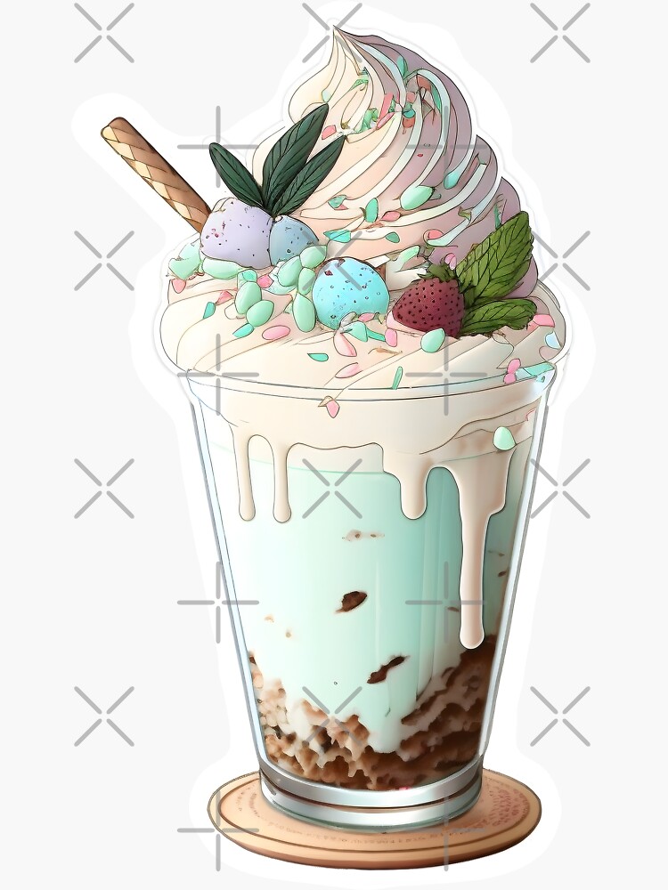 "Cute Mint Chocolate Cream Milkshake Kawaii Dessert Drink" Sticker for ...
