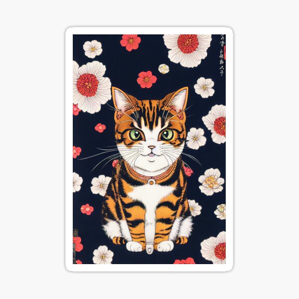 "Cute small japanese Cat" Sticker for Sale by Nicolas-T | Redbubble