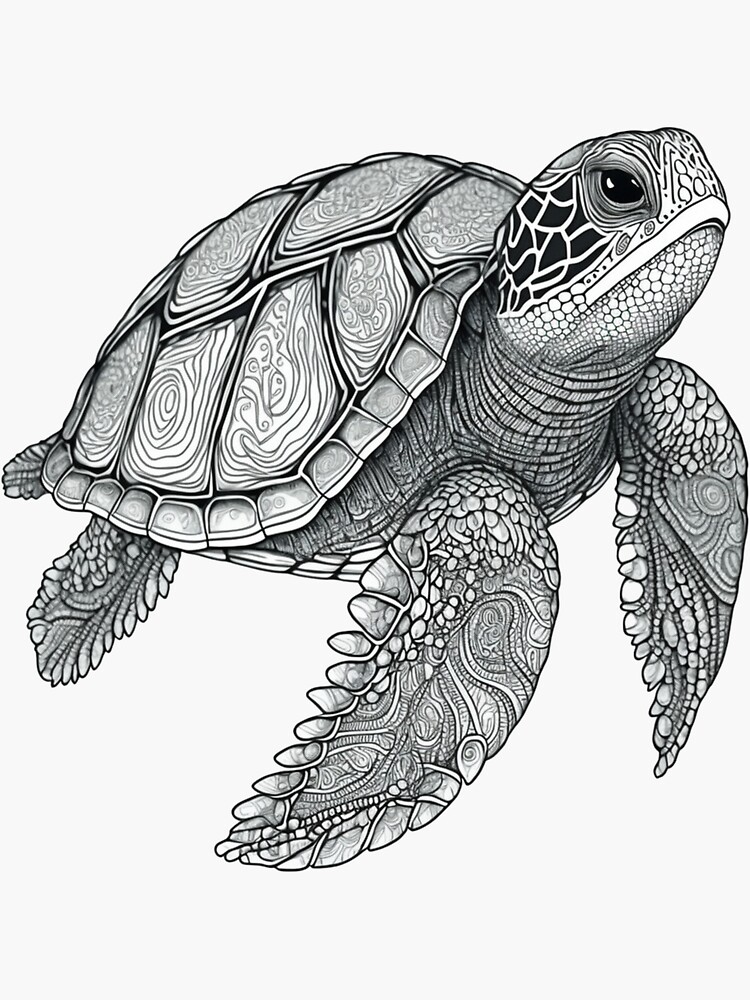 "ZenWild Black and White Animal Zentangles Turtle" Sticker for Sale by ...