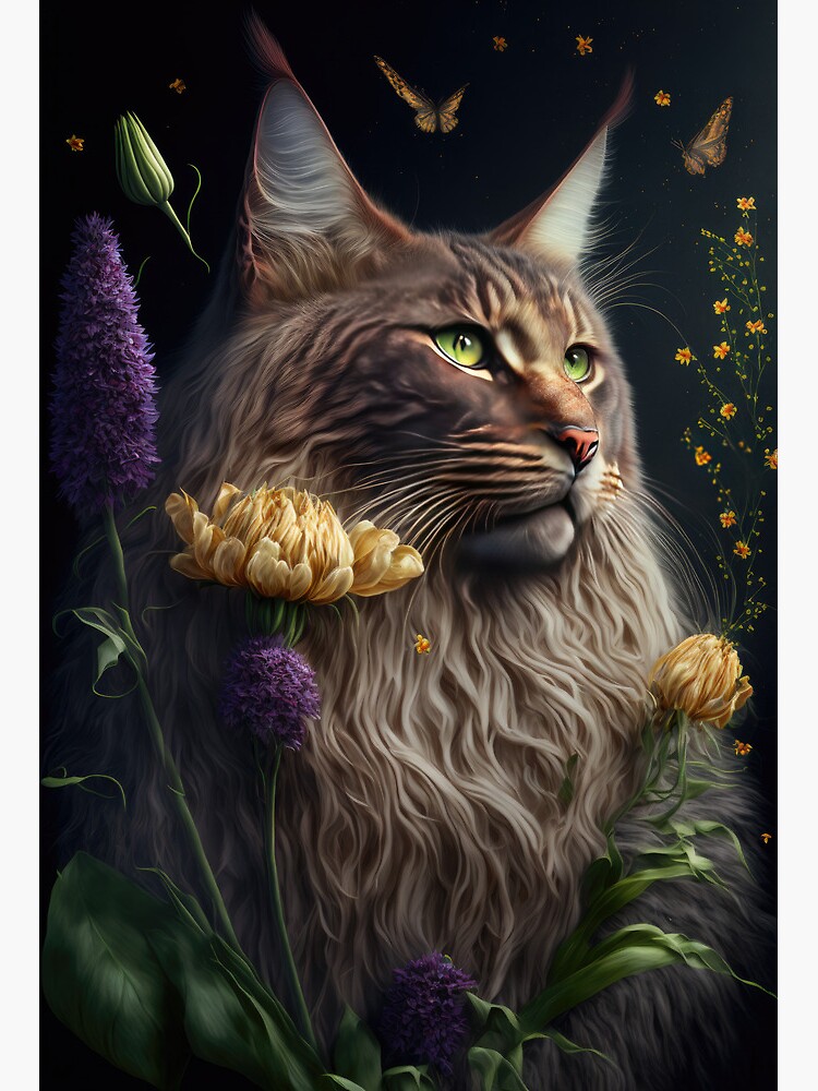 "Timothy The Maine Coon Cat and Flowers 10" Art Board Print for Sale by ...