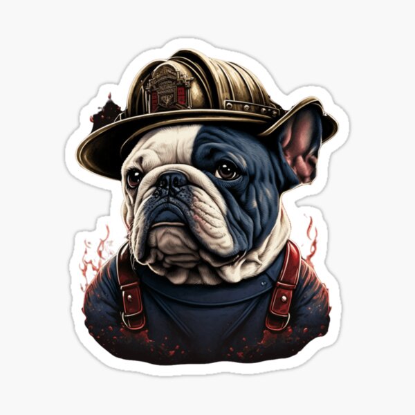 "Bulldog wearing a fireman's hat" Sticker for Sale by Akimatax | Redbubble