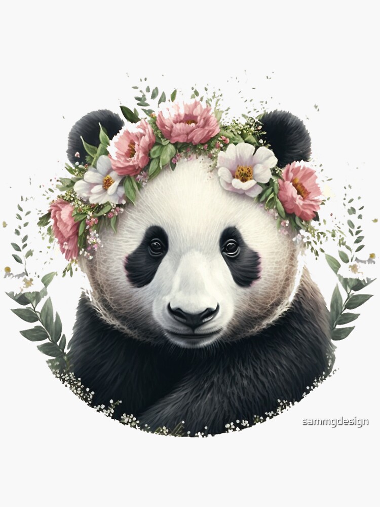 "cute female panda with a flower crown" Sticker for Sale by sammgdesign ...