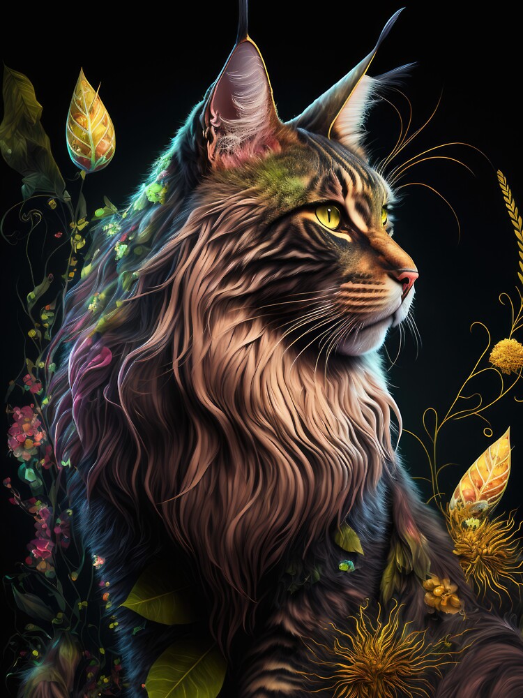 "Timothy The Maine Coon Cat and Flowers 5" Essential T-Shirt for Sale ...