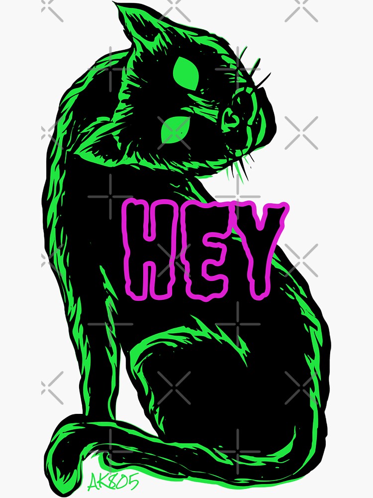 "Hey, Creepy, Spooky, Funny, Cute Cat, Colorful, Neon, Cat T-shirt ...