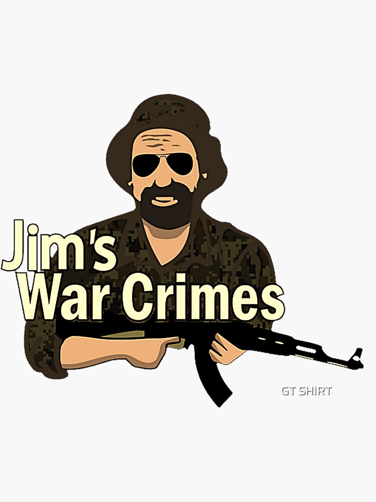 "jim's war crimes" Sticker for Sale by abdelaziz60 | Redbubble
