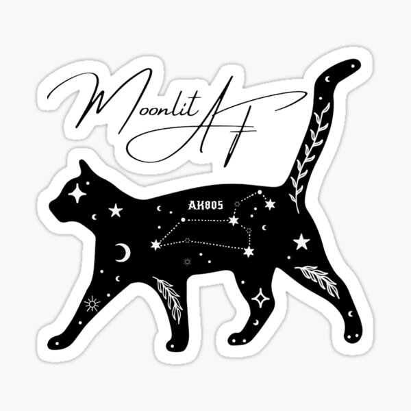 "Moonlit AF, Black Cat, moons and stars, funny, witchy, spooky ...