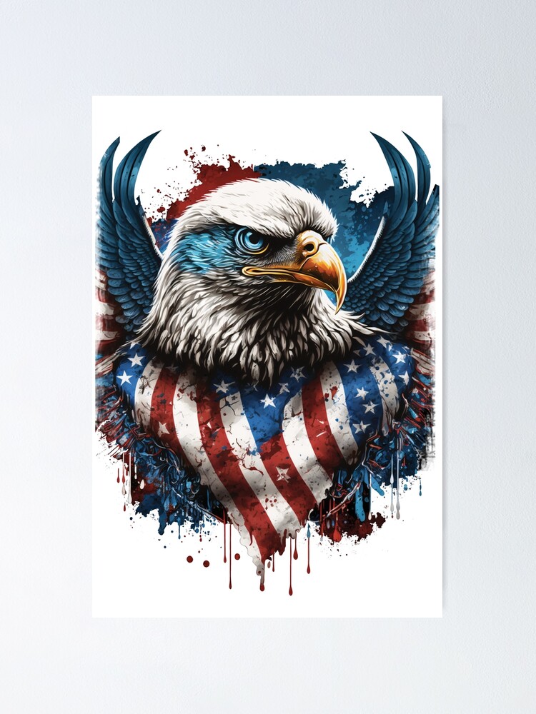 "American bald eagle with patriotic flag" Poster for Sale by ...