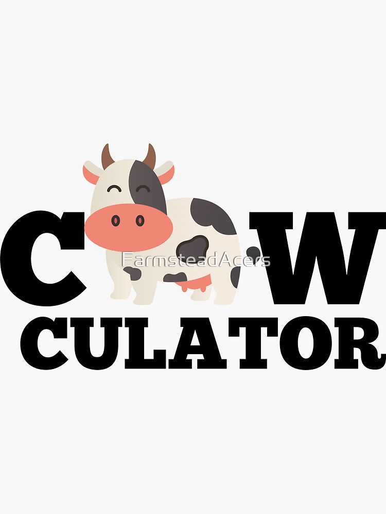 "Cute "Cow-culator" sticker Funny colorful cow puns Calculator" Sticker ...