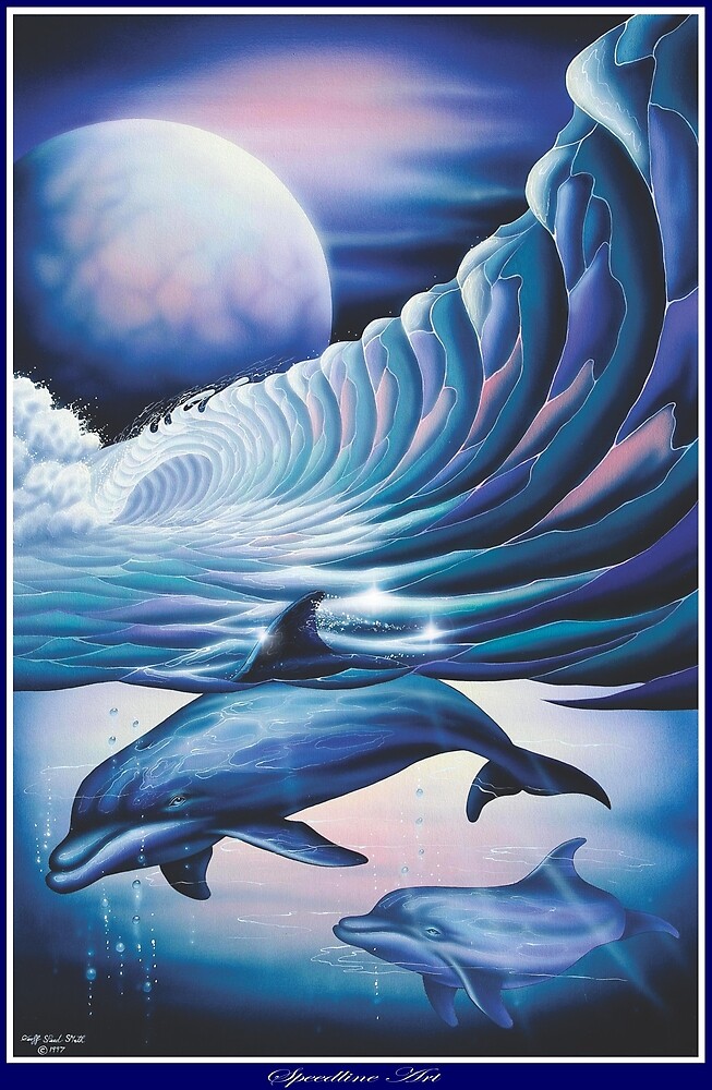"dolphin moon A3" by speedlineart | Redbubble