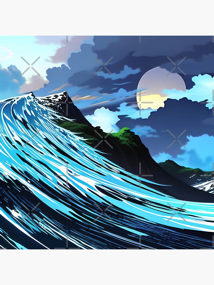 "japanese style great wave, water element, japanese landscape" Sticker ...