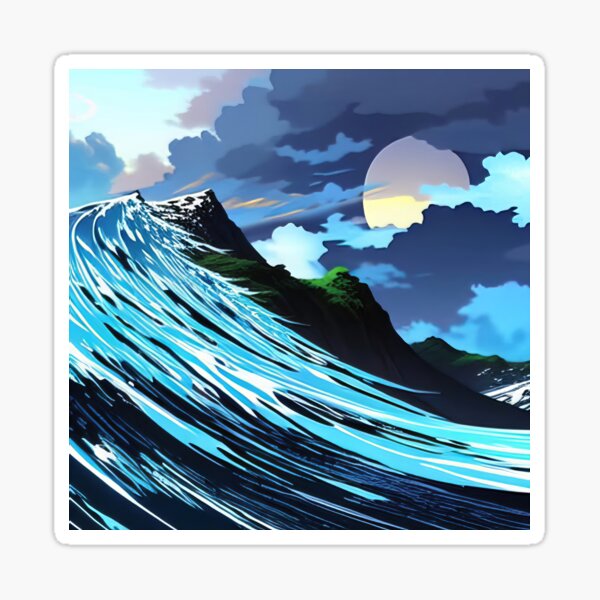 "japanese style great wave, water element, japanese landscape" Sticker ...