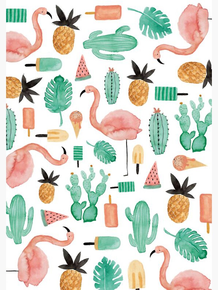 "Pink flamingo, green cactus and yellow pineapple" Sticker by lucdom96 ...