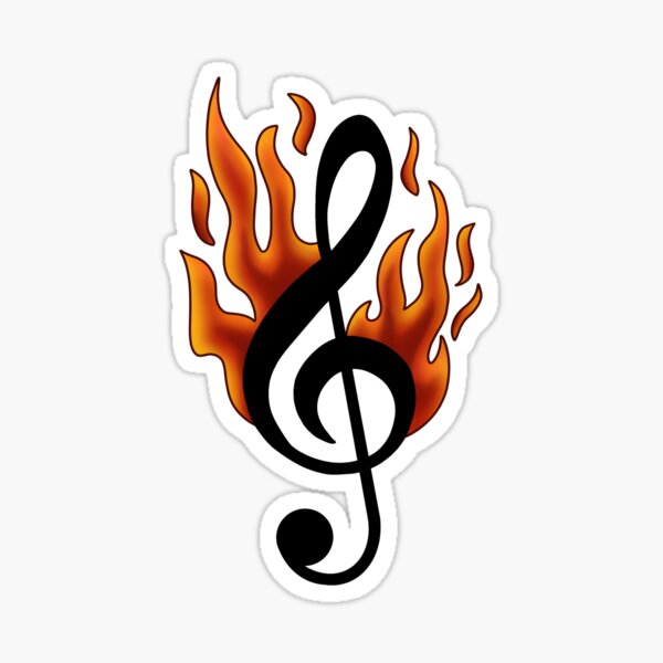 "Loki’s Flaming Treble Clef Tattoo" Sticker for Sale by spottedhound ...