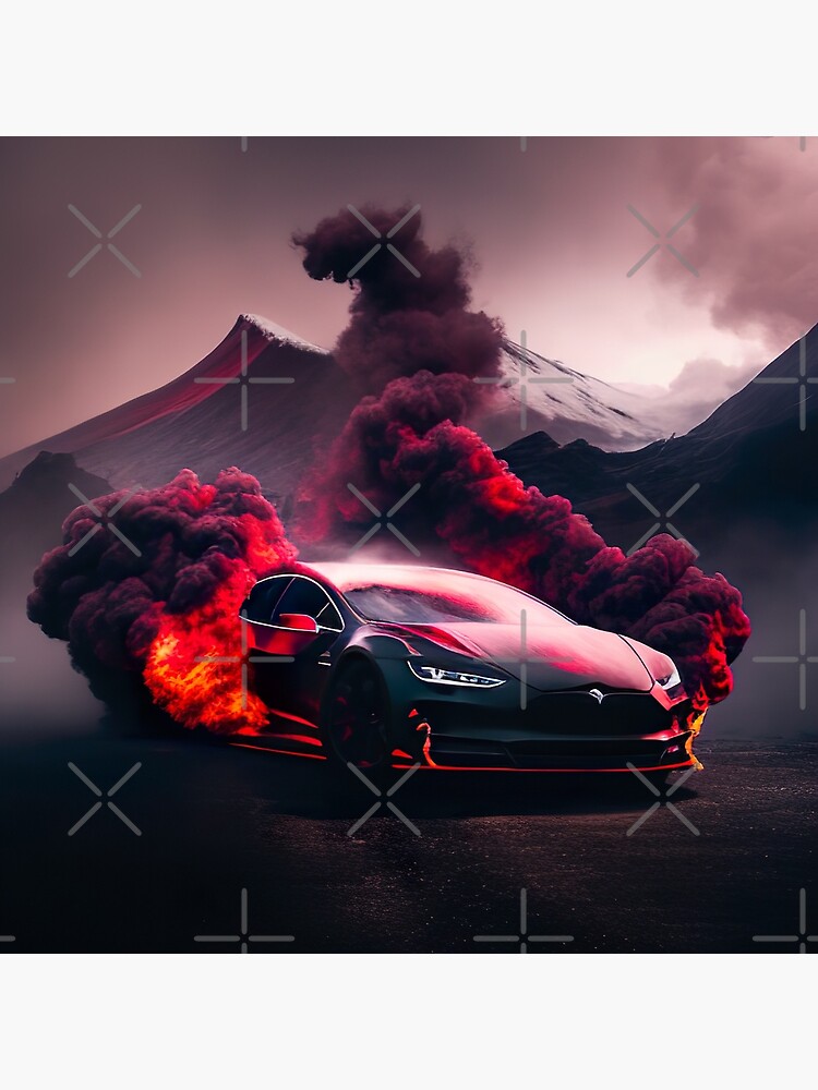 "Tesla Drifting By Volcano For Car Lovers Abstract Design" Art Board ...