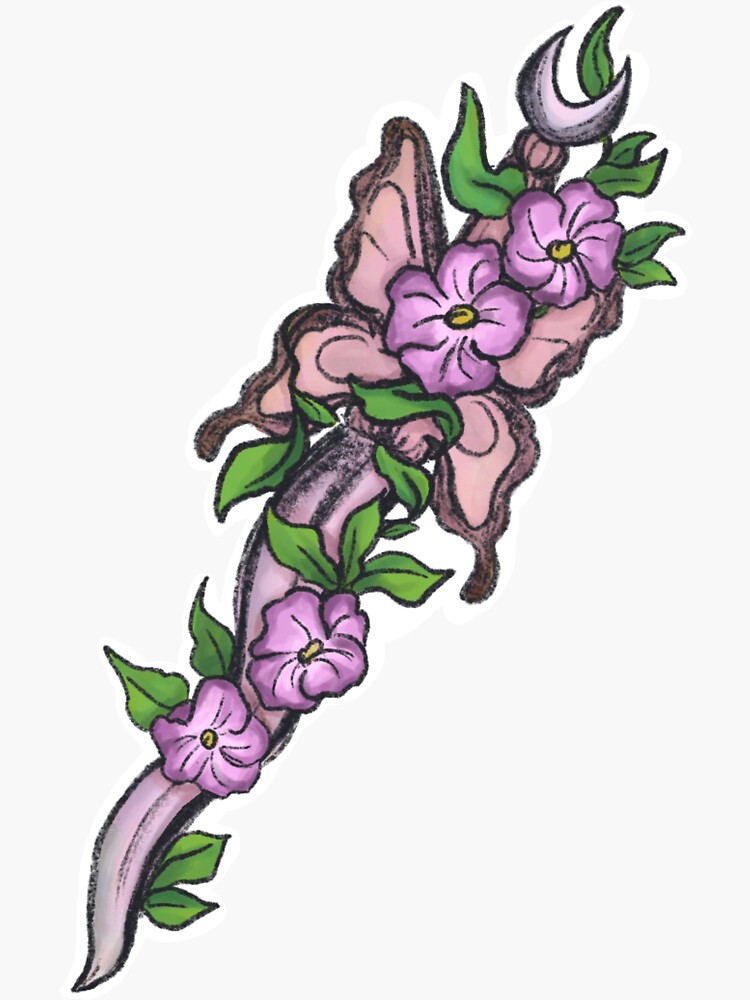 "Overgrown dagger with pink flowers" Sticker for Sale by shaiillus ...