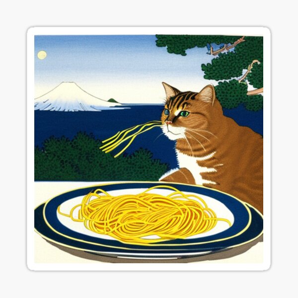 "Artsy Cat Eating Spaghetti" Sticker for Sale by PseudoEnergy | Redbubble