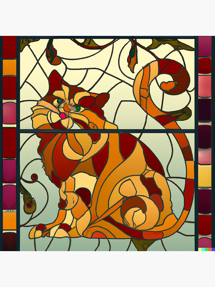 Ginger Cat In A Stained Glass Window Part 2 Get The Set Sticker For Sale By Imginativity