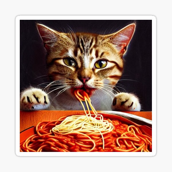 "cat eating spaghetti meme" Sticker for Sale by Mebbotai | Redbubble