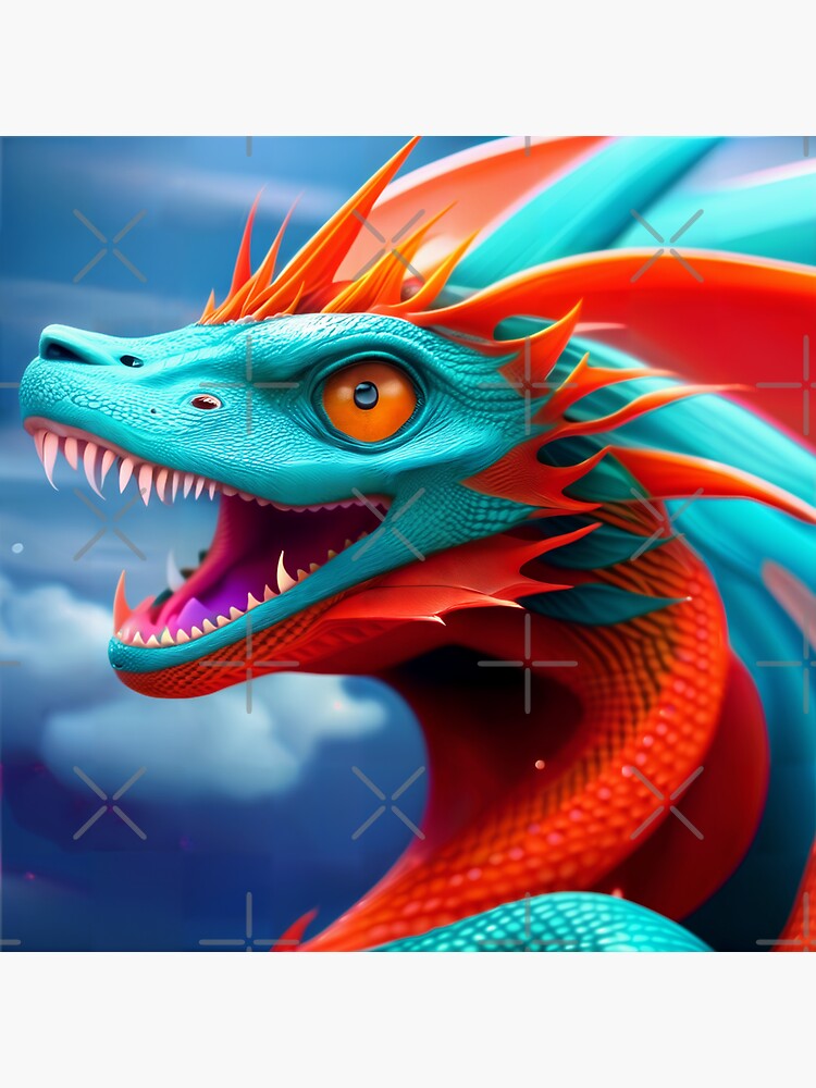 "Crazy Happy Cyan and Orange Dragon" Sticker for Sale by dragynrain ...