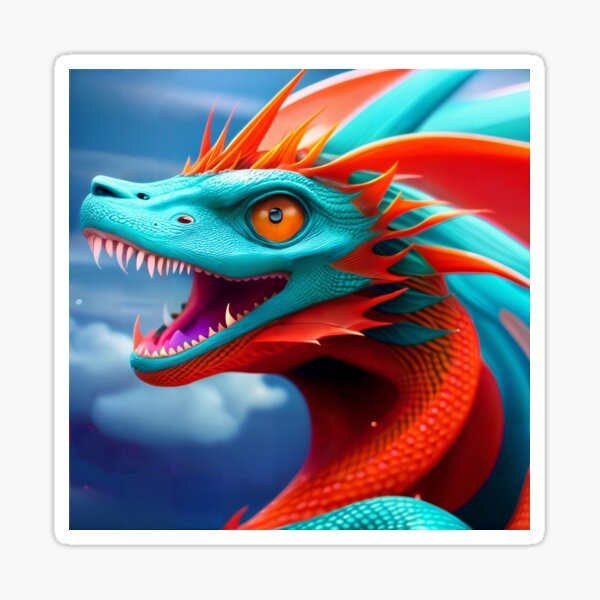 "Crazy Happy Cyan and Orange Dragon" Sticker for Sale by dragynrain ...