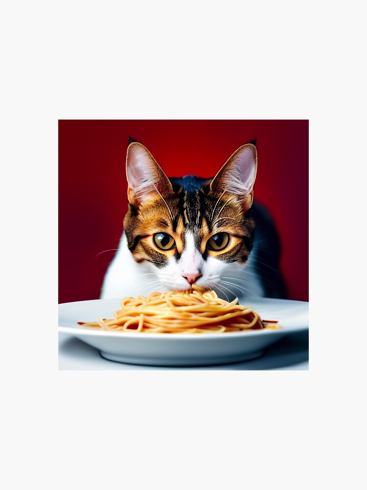 "cat eating spaghetti meme" Sticker for Sale by Mebbotai | Redbubble