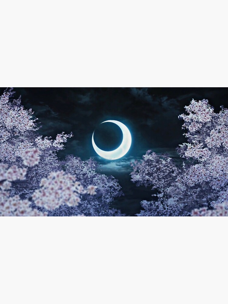 "Crescent Full Moon Japanese Fantasy Cherry Blossom Trees Night Sky ...