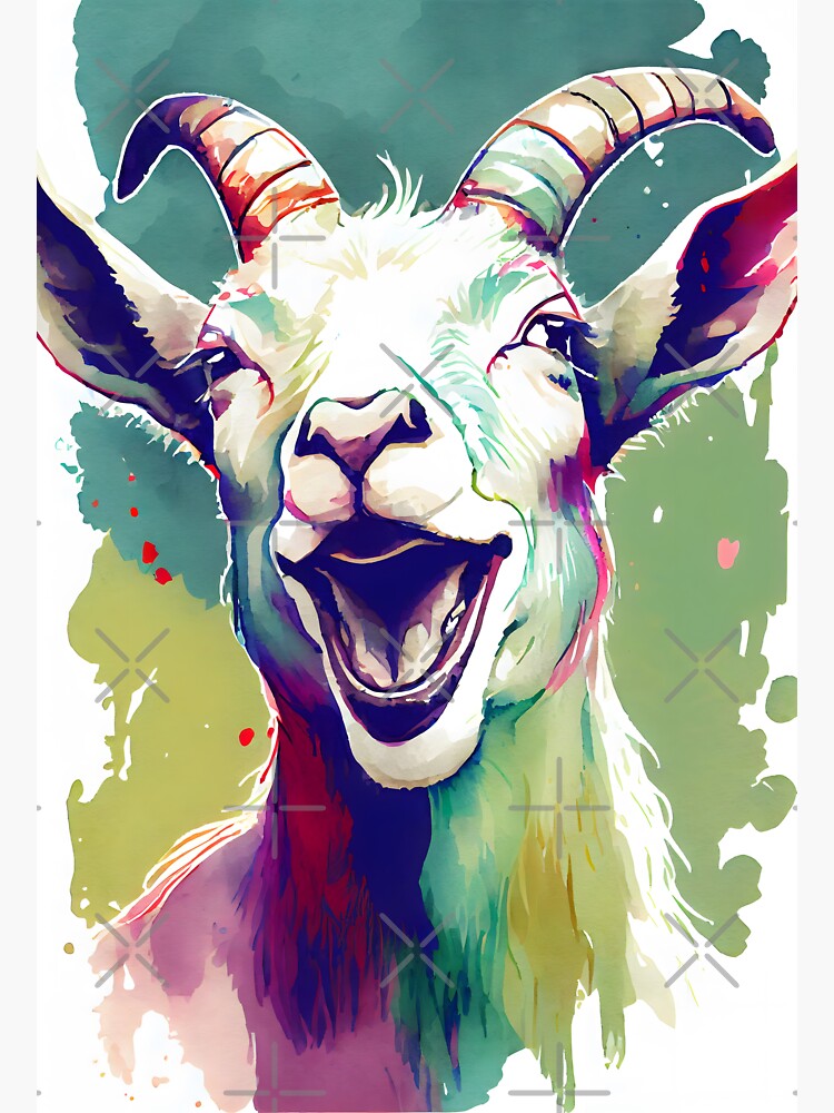 "Watercolor Happy Hilarious Laughing Goat Portrait" Sticker for Sale by ...