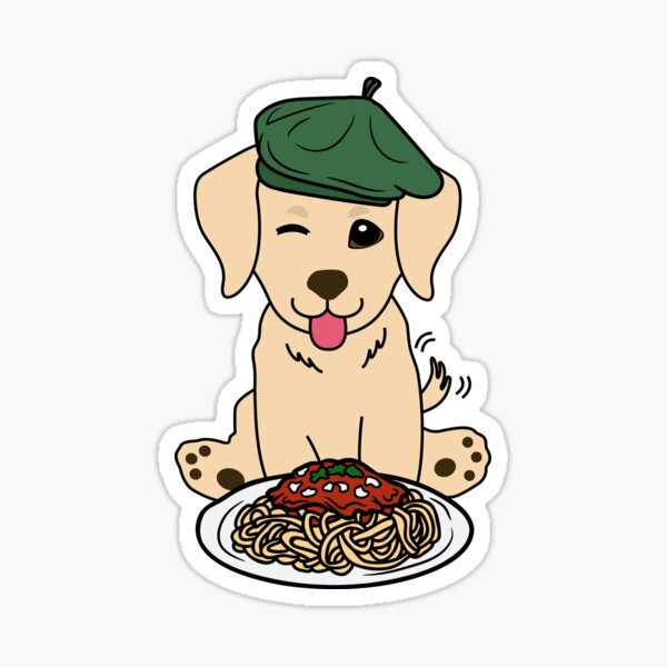 "Golden Retriever eating spaghetti" Sticker for Sale by Pet-Station ...
