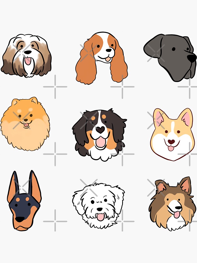 "Cute dog breeds heads illustration pack " Sticker for Sale by ...