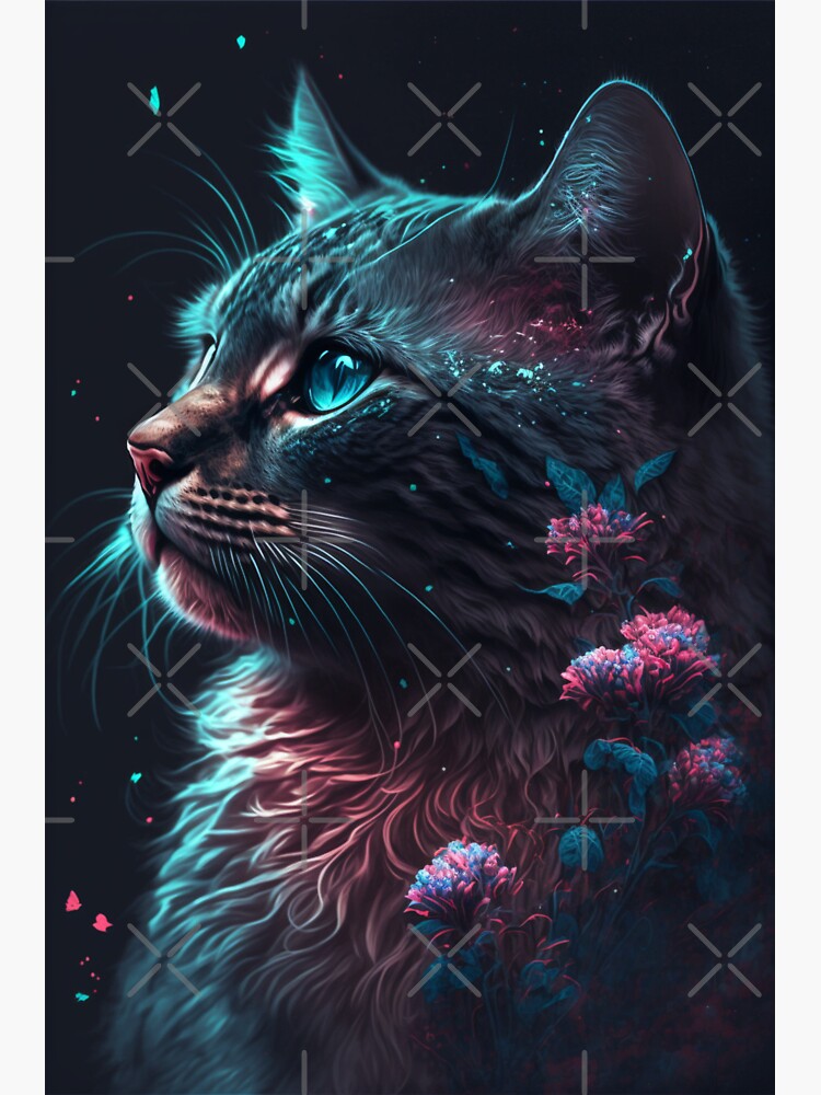 "Purple Blue Glow Embroidered Cat Aesthetic" Sticker for Sale by ...