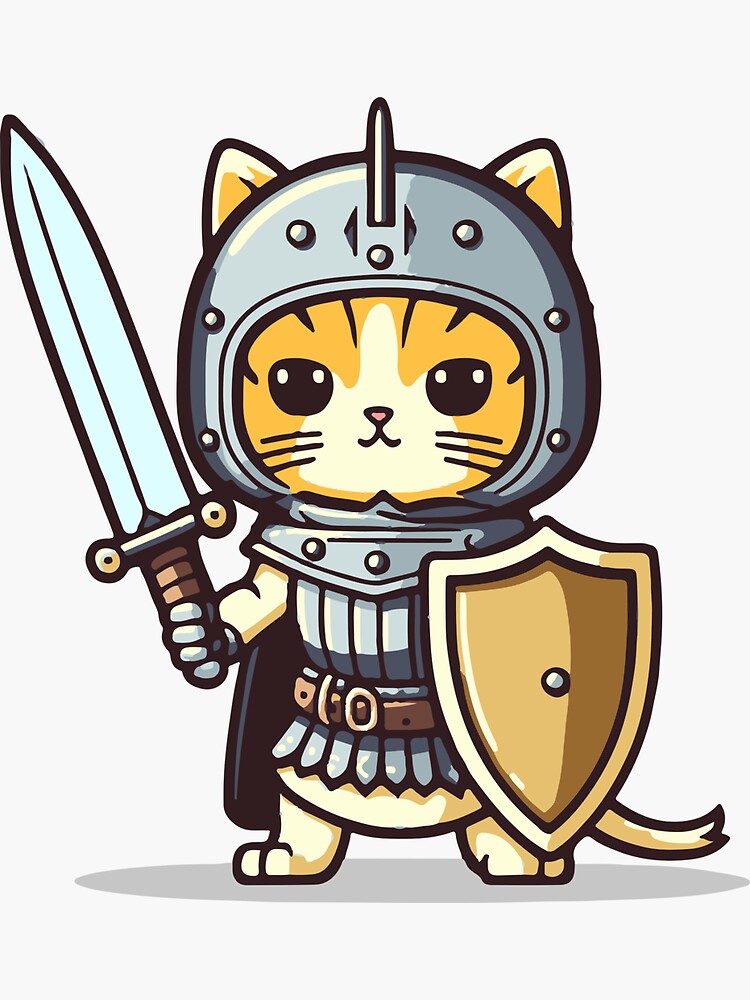 "Adorable Cat Knight || Medieval Kitten Warrior" Sticker for Sale by ...