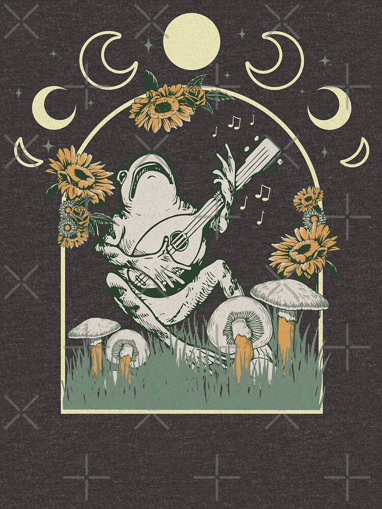 "Frog Playing Guitar Mushroom Cottagecore Moon Phase" T-shirt for Sale ...