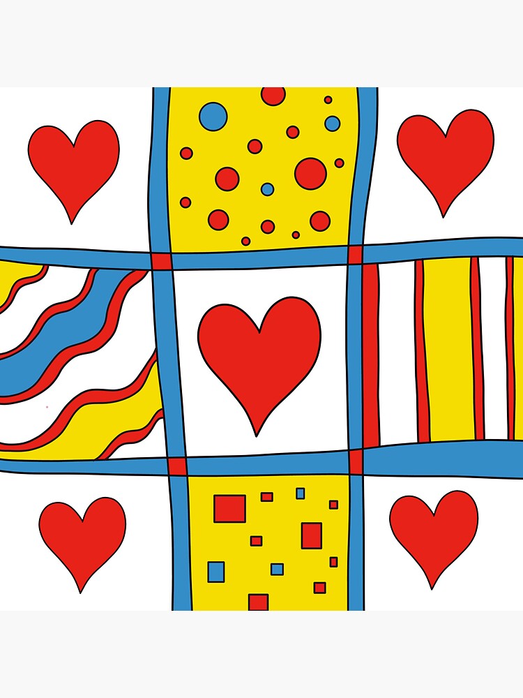 "Red Valentine Hearts Geometric Pattern in Primary Colors " Sticker for ...