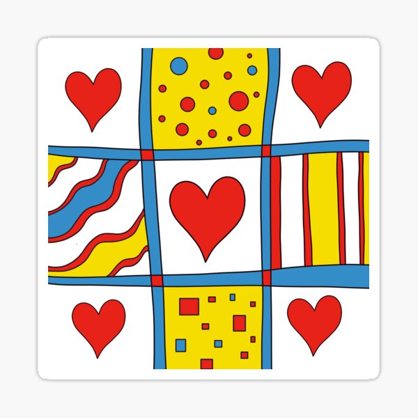 "Red Valentine Hearts Geometric Pattern in Primary Colors " Sticker for ...