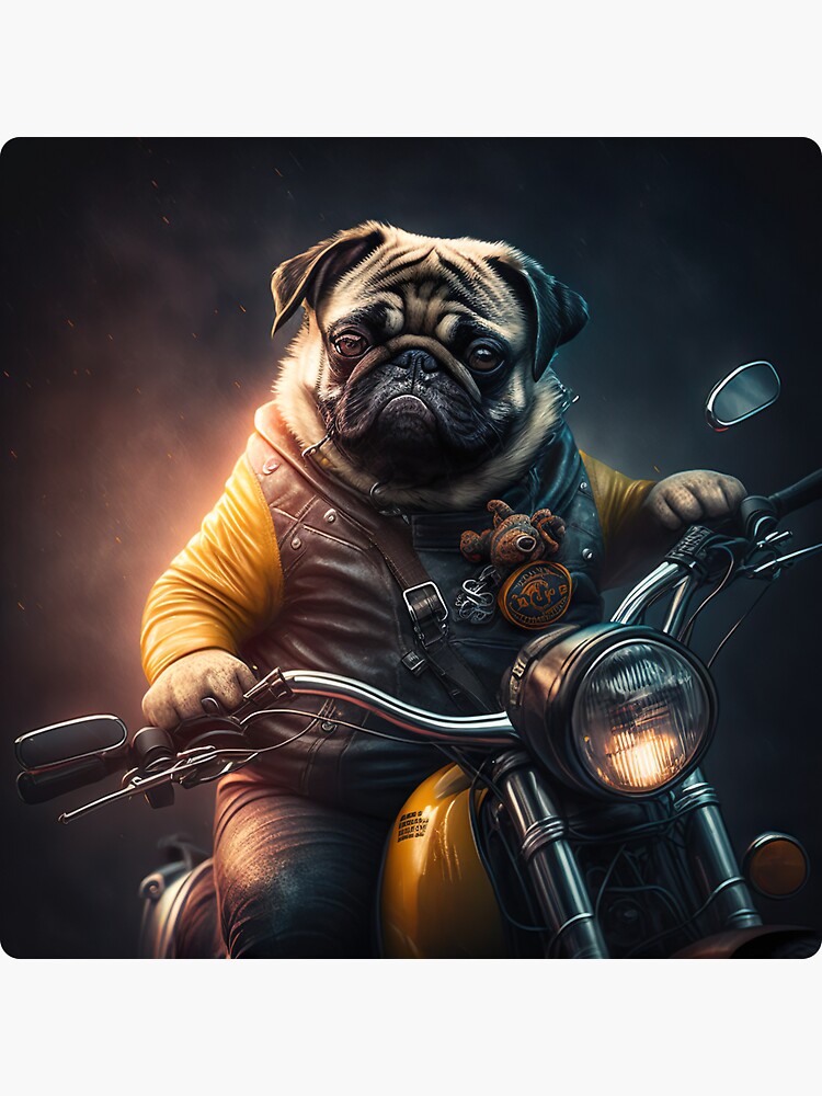 "Pug Biker" Sticker for Sale by WikiRobots | Redbubble