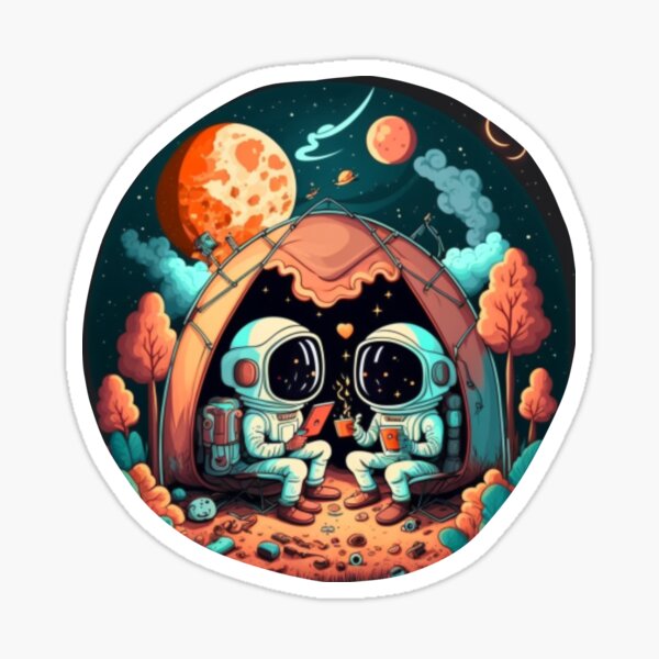 "couple camping in space hand drawn" Sticker for Sale by salahnewdesign ...
