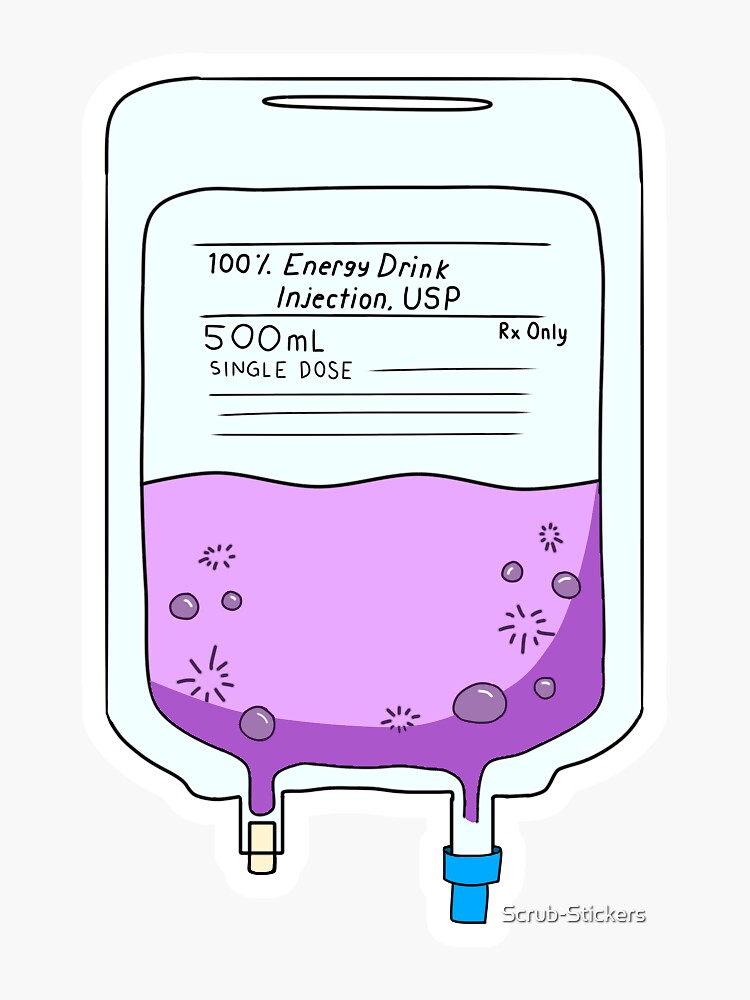 "500mL Energy Drink IV Fluid Bag Sticker" Sticker for Sale by Scrub ...