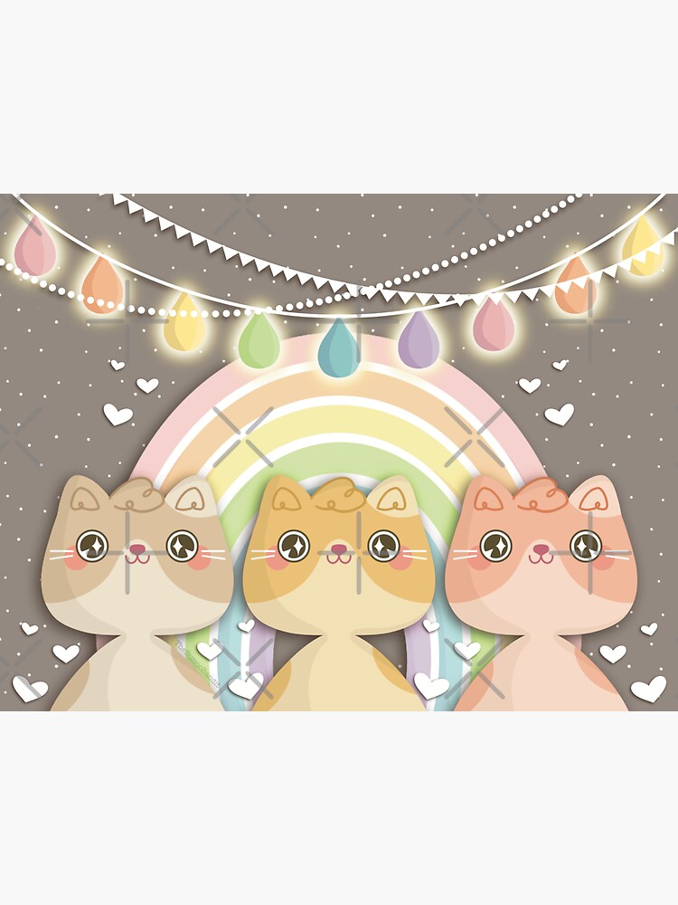 "Party Lights Streamers Rainbow Pastel Kitten Cat Friends" Sticker for ...