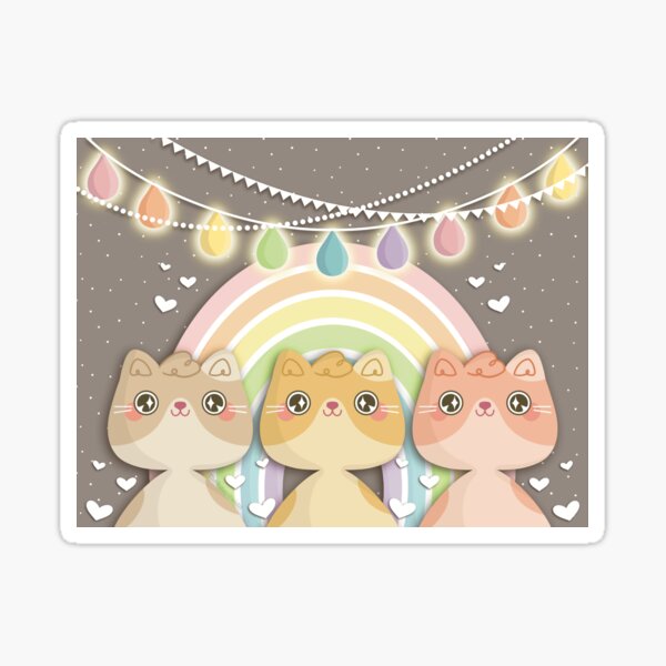 "Party Lights Streamers Rainbow Pastel Kitten Cat Friends" Sticker for ...