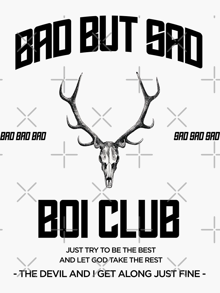 "Bad but sad boi club skull" Sticker for Sale by ALIENATIVED | Redbubble