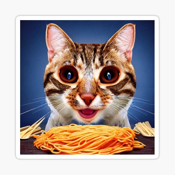 "cat eating spaghetti meme" Sticker for Sale by Mebbotai | Redbubble