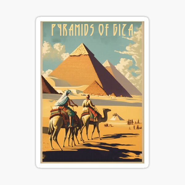 "Pyramids of Giza Vintage Travel Art Poster" Sticker for Sale by ...